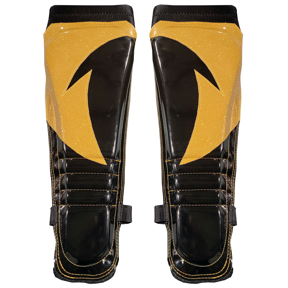 Yellow Sparkle Design on Black Patent on Black Kickpads — Highspots.com